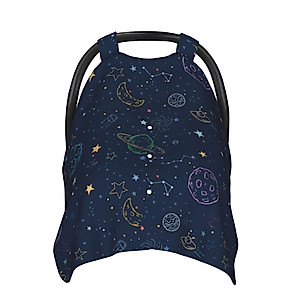 ALYYDFF Baby Car Seat Cover for Babies Breathable Carseat Canopy for Newborn Nursing Scarf with Peekaboo Opening - Color Space Galaxy Pattern Blue