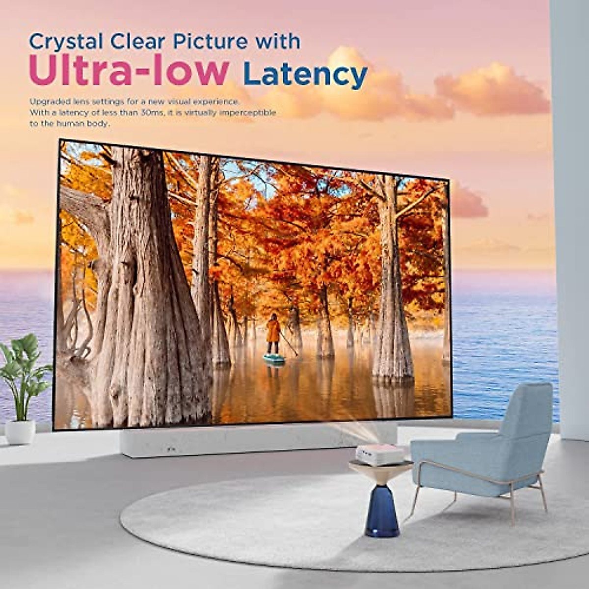 Outdoor Mini Projector w/WiFi , 8000L Bluetooth Portable Projector, 1080P HD Supported & 200'' Display Video Movie Projectors, Compatible w/iPhone, TV Stick, PC, HDMI USB