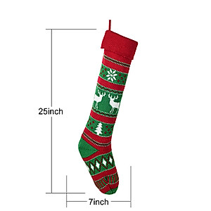 DearHouse 4 Pack Knit Christmas Stockings, 25 Inch Extra Long Stripe Snowflake Knit Knitted Xmas Rustic Personalized Large Stocking Decorations for Family Holiday Season Decor, Green