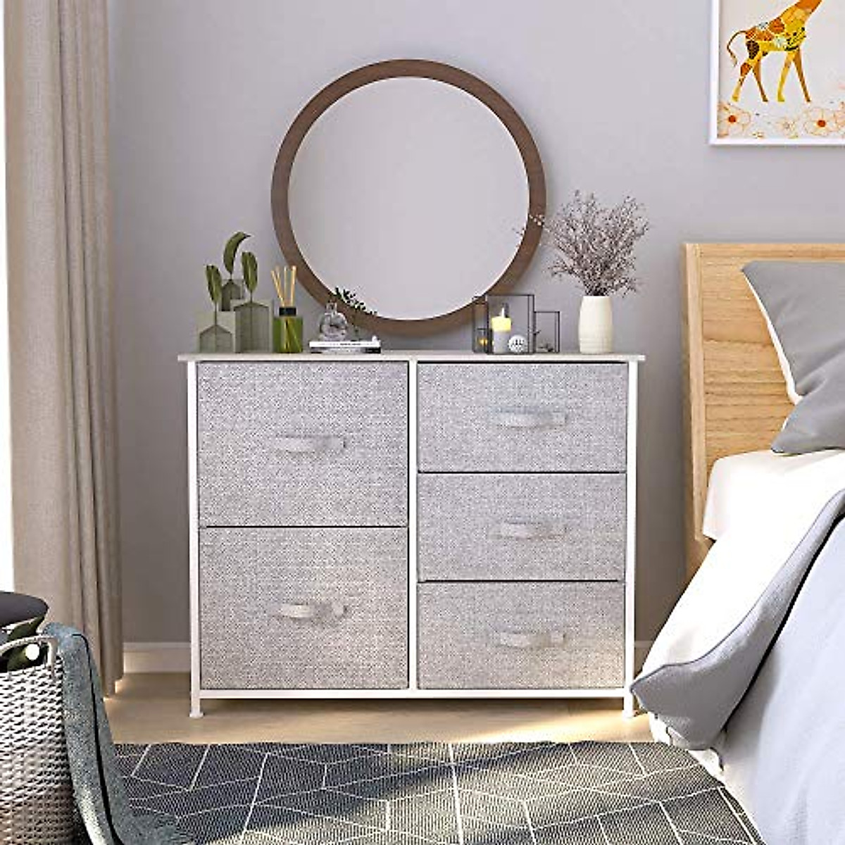 YITAHOME Dresser with 5 Drawers - Fabric Storage Tower, Organizer Unit for Bedroom, Living Room, Hallway, Closets & Nursery - Sturdy Steel Frame, Wooden Top & Easy Pull Fabric Bins