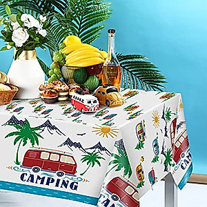 3 Pack Camping Tablecloth Camping Picnic Table Covers Rectangular Camping Backdrop Table Cloth Camping Trails Tablecloth Camping Vintage Style Plastic Tablecloth for Party Table Decor, 108 x 54 Inch