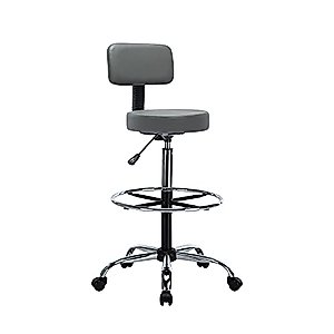 Venus Drafting Stool Chair, Rolling Stools with Wheels, Stools with Backs, Tall Adjustable Office Chair Workbench Stool with Back Support Adjustable Chair Work Stool with Chrome Footrest - Gray