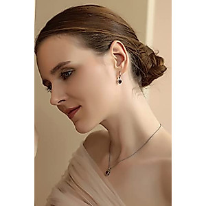 Valentines Day Earrings for Women 6mm Bezel Heart Genuine Gemstone Sterling Silver Dainty Leverback Garnet Dangle Earring