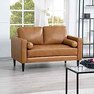 Naomi Home Genuine Leather Loveseat Sofa - Revel in Exquisite Leather Opulence - Unparalleled Luxury Mid-Century Leather Couch- Embodiment of Cozy Lounging and Contemporary Design, Tan