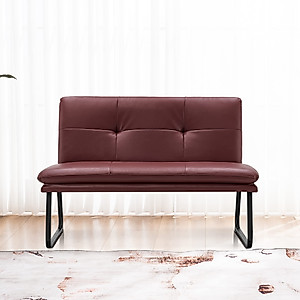 MCombo Modern Loveseat Chairs, Faux Leather Armless Settee Bench, 2-Seater Upholstered Sofa Couch for Living Room Office W706 (Loveseat, Grey)