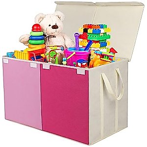 VICTORICH Toy Box Chest, Collapsible Sturdy Storage Bins with Lids, Extra Large Kids Toy Storage Organizer Boxes Bins Baskets for Kids, Boys, Girls, Nursery Room, Playroom (V-Red)