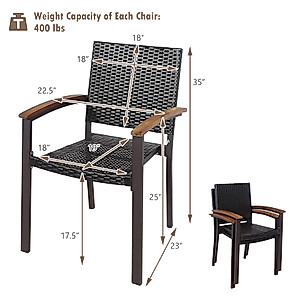 HAPPYGRILL Patio Dining Chairs Set of 2 Outdoor Rattan Wicker Chairs Set Stackable Armchair with Steel Structure for Indoor Outdoor Garden Dining