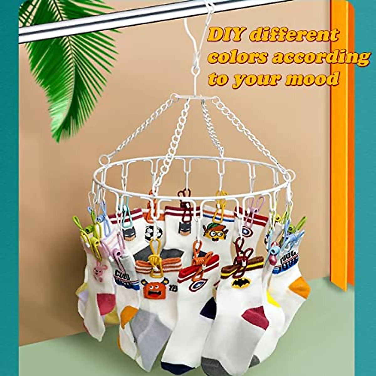 AIKAILI-US Clothes Drying Rack for Socks, Underwear,Bras,Lingerie Baby Clothes etc. Laundry Drying Rack with Windproof Hook Clip and 360 ° Rotation Design (16 Clips+10 DIY Clips,Rainbow Colors)