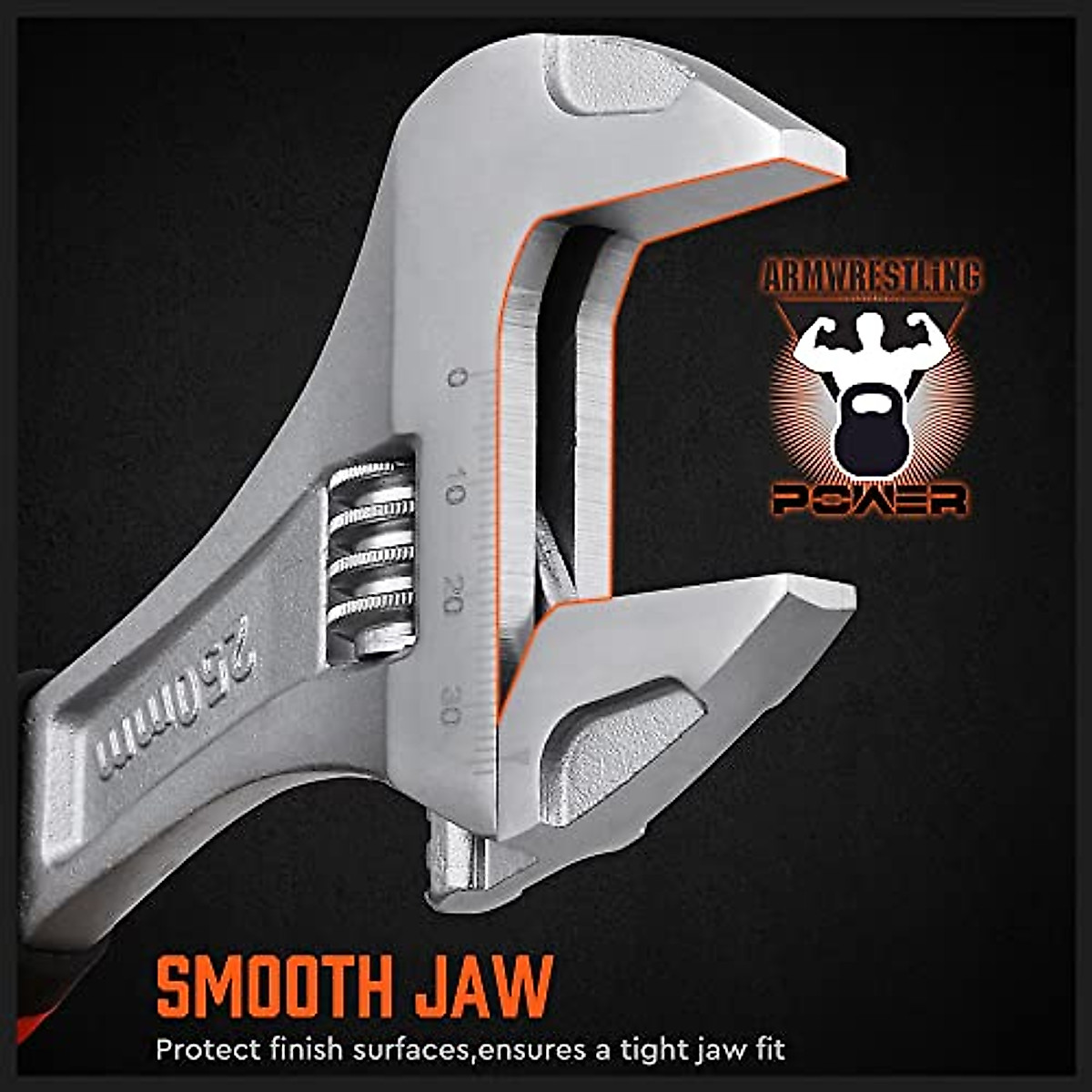 HORUSDY 3-piece Adjustable Wrench Set, 6-Inch 8-Inch & 10-Inch, Metric & SAE Scales, Extra-Wide Jaw Crescent Wrenches Set