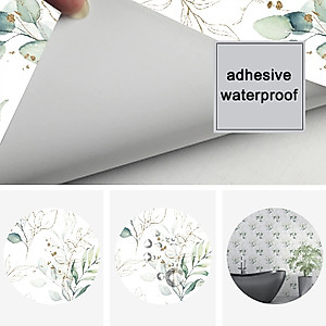 UniGoos Gold Edge Foliage Peel and Stick Wallpaper Green Leaves Vinyl Removable Contact Paper Abstract Branch Leaf Self-Adhesive Wall Paper Roll for Cabinet Living Room DIY Decor 17.7" x118.1"