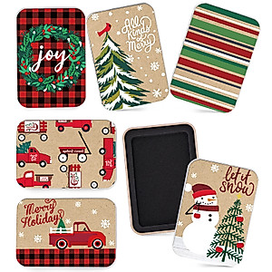 Whaline 12Pcs Christmas Tin Gift Card Holder Boxes 6 Design Metal Box with Lids Rustic Xmas Tree Snowman Tin Box Container for Christmas Stocking Stuffer Cards Crafts Party Favors