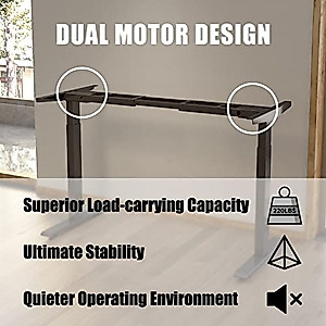 AITERMINAL Dual Motor Standing Desk Frame, Electric Adjustable Standing Desk Legs for Office Home (Black Frame + Motors + Control Panel)