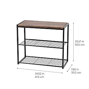 IRIS USA 3-Tier Shoe Bench for Entryway, 6 Pairs Extendable Shoe Organizer for Closet, Stackable Shoe Storage Organizer, Wood and Metal Shoe Rack Bench