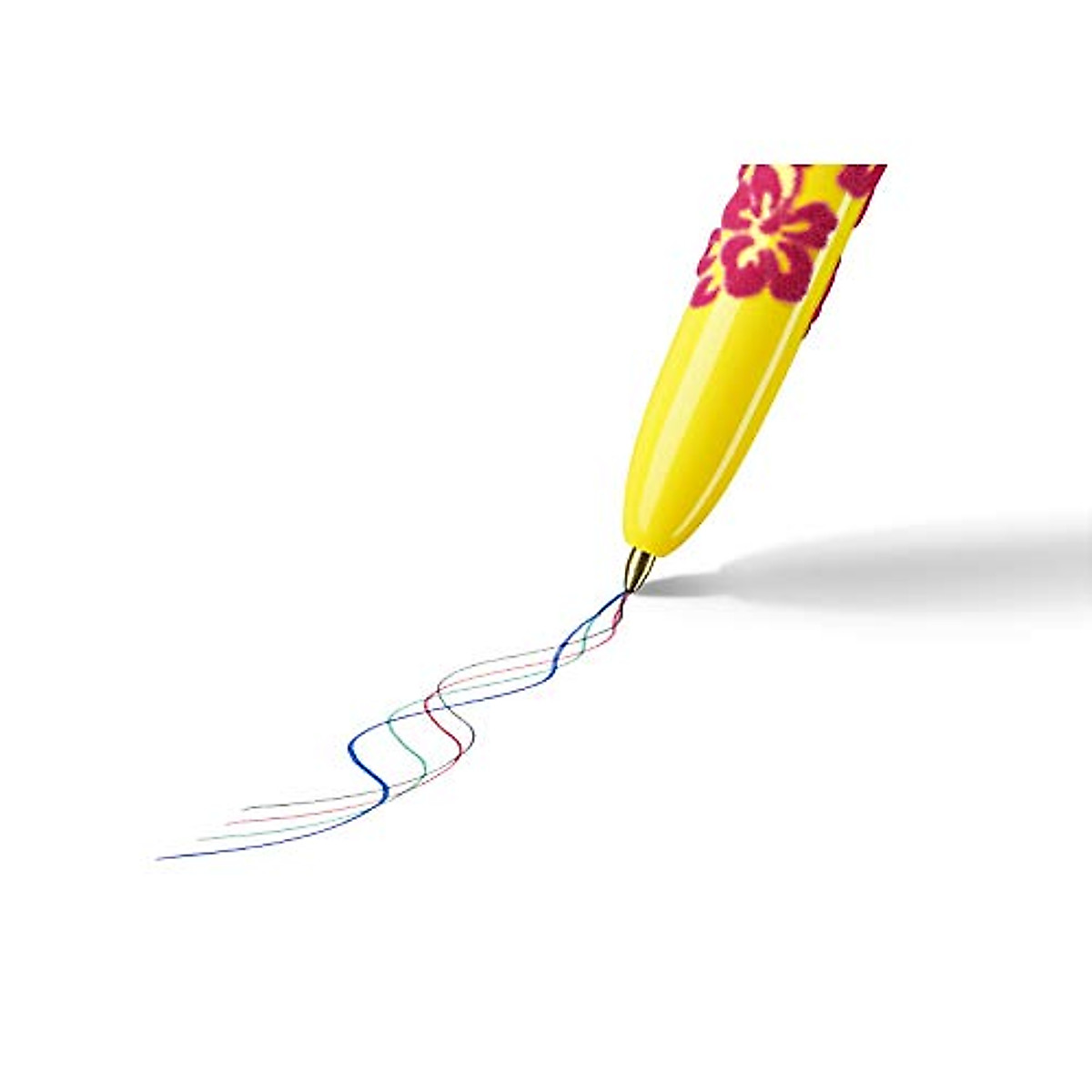 BIC 4 Colours Velours Ball Pens Medium Point (1.0 mm) - Assorted Barrel Designs, Pack of 3, Black