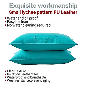 YINNAZI Thick Heavy Duty Soft Faux Leather Throw Pillow Covers, Solid Color, Waterproof Dustproof, Square Garden Cushion case, Pillowcase for Patio Couch Sofa Bench, 12x 20 Inch, Set of 2, Teal Green