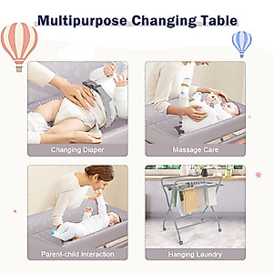 Costzon Portable Changing Table, Mobile Baby Changing Table with Wheels, Safety Belt, Large Storage Basket, Rack & Shelf, Folding Diaper Changing Station Nursery Organizer for Infant Newborn (Gray)