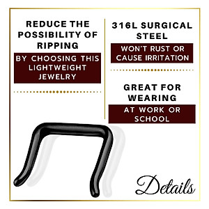 3Pcs U shape Black Anodized 8 gauge 1/2 12mm Hoop Septum Ring Piercing Jewelry Lip Earring Eyebrow Cartilage Labret M5945