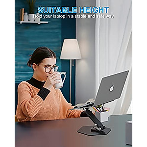 SENXILLER Laptop Stand for Desk, Laptop Stand Adjustable Height up to 19 inch, Swivel Laptop Stand with 360°Rotating, Laptop Riser Computer Stand Compatible with MacBook and All Laptops