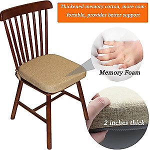 ZYHOONE Chair Cushion with Ties for Dining Chairs - Thick and Comfortable Non Slip Kitchen Seat Pad for Dining Room with Machine Washable Cover [15 X 15 X 2 Inches] - Natural Linen