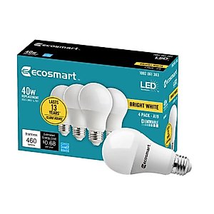 EcoSmart 40-Watt Equivalent A19 Dimmable Energy Star LED Light Bulb Bright White (4-Pack)