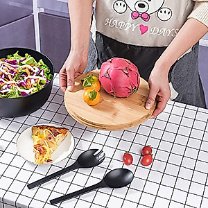 LOVYANXUE Bamboo Fiber Salad Bowl with Servers Set Large 9.8inches Nature Bamboo Mixing Bowl with Servers with Lid Spoon and Fork for Fruits ,Salads and Vegetables (Black, 10inch)