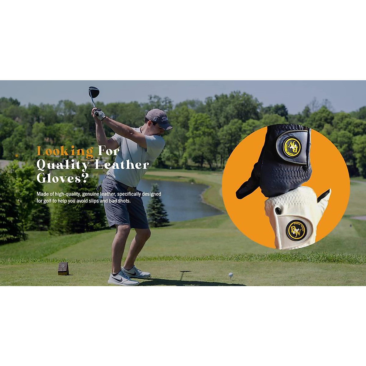 PIGEON WEDGE Leather Golf Glove for Men, Right Handed Golfers, Black, Comfortable Design, Maximum Grip, All Weather Golfing Glove, Worn On Left Hand, Breathable, Durable, Gift for Golfers