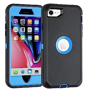 iPhone SE 2022 Case iPhone SE 2020 Case Shockproof Heavy Duty Full Body Protective Case with Screen Protector Rugged Protection Phone Cover for iPhone SE 2nd 3rd Gen 4.7" (Black/Blue)