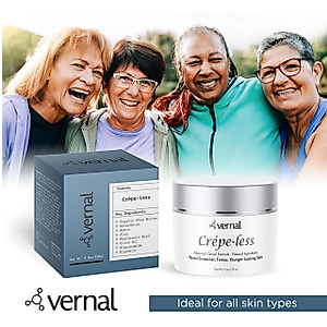 Vernal Crepe-less crepey skin firming cream to reduce crepey arms, neck & hands. Organic tightening cream to reduce thin wrinkled skin on arms, neck and body. Made in USA (4 Oz)