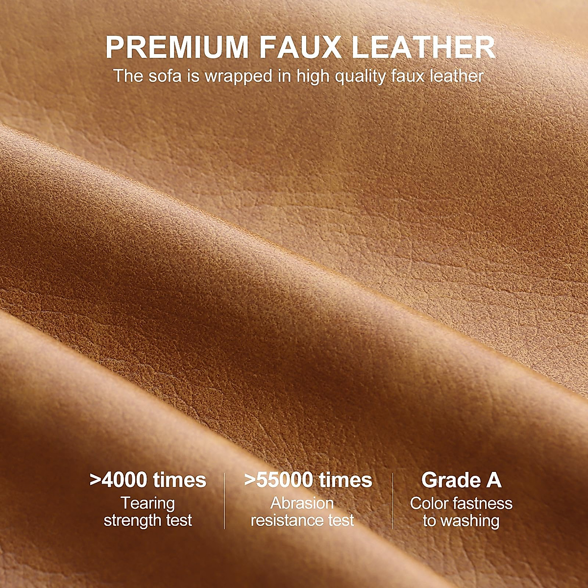 ELUCHANG 85" Faux Leather Sofa Couches, 3 Seater Mid-Century Modern Sofa with Extra Deep Seats,Upholstered Sofa Cushion&Removable Cover,Comfy Sofa Couch for Small Space Living Room Apartment,Brown