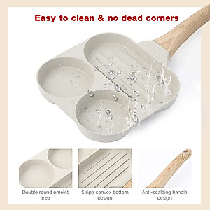 A.B Crew Fried Egg Pan Nonstick, Egg Frying Pan 3 Section Pancake Pan Aluminium Omelet Pan Induction & Gas Stove Compatible Granite Egg Skillet Egg Cooker Pan for Plett Breakfast