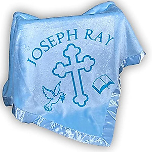 Custom Catch Personalized Baptism Baby Blanket Gift - Boy Name for Christening (Blue, 1 Text Line)
