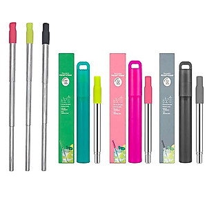 Hoshen Reusable Stainless Steel Telescopic Straw, Portable Straw, With Silicone Nozzle And Cleaning Brush (Original Box), Red，1 Piece