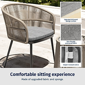 EAST OAK 3-Piece Patio Bistro Set, Patio Conversation Bistro Set with 2 Wide Ergonomic Chairs, Cushions & Glass Top Side Table, Outdoor All-Weather Wicker Furniture for Porch, Backyard, Brown & Grey