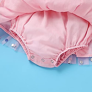 Baby Girls 1st Birthday Outfit Colorful Polka Dots Print Tulle Romper Ruffle Shoulder Straps Sleeveless Square Neck Princess Party Tutu Dress Cake Smash Clothes for Photo Shoot Pink 12-18 Months