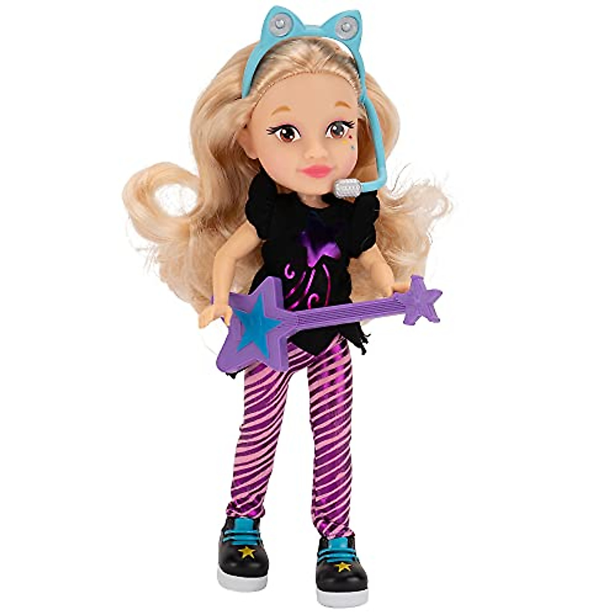 Like Nastya My BFF Nastya Doll Dressed as a Rock Star; 8-inch Plush Doll with Microphone Headband, Guitar, and Hairbrush Accessory
