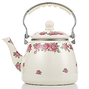Tea Kettle Pot for Stove Top,Porcelain Large Enamel Teakettle,3.3L Colorful Teapot Floral Ceramic for Stovetop,Retro Classic Design