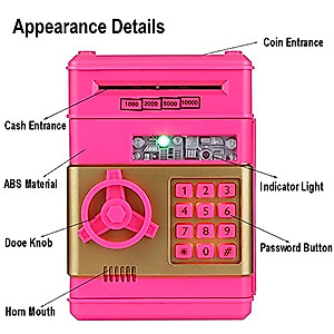 TUSEASY Piggy Bank, Birthday Toys Gifts for 4 5 6 7 8 9 10 Year Old Boys Girls, Electronic Real Money Coin ATM Machine, Plastic Large Saving Bank Safe Lock Box, Kids Kawaii Cute Stuff (Deeppink)