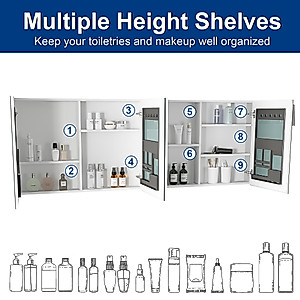 Poeyleja Medicine Cabinet Mirror, 72 * 26 Bathroom Mirror with Storage Recessed or Surface Wall Mounted Medicine Cabinets for Bathroom Waterproof and Rust-Resist Concealed Storage Door