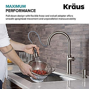 KRAUS Sellette Traditional Spot Free Stainless Steel Single Handle Pull-Down Kitchen Faucet with Deck Plate, KPF-1682SFS