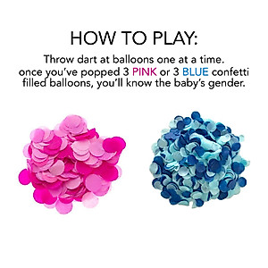 Rool - Gender Reveal Ideas Party Supplies Game Pack - Gender Reveal Dart Board Game, Balloon for Girl or Boy, Decoration Balloons Confetti, Pink, Blue and Black Gender Reveal Balloons