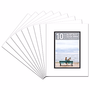 Golden State Art, White Over Black Double Mat - Bevel Cut, Acid Free, 8-Ply Thickness, Signature Friendly - Great for Photos, Pictures, Events, Frames, Prints - 8x10 for 5x7, 10-Pack