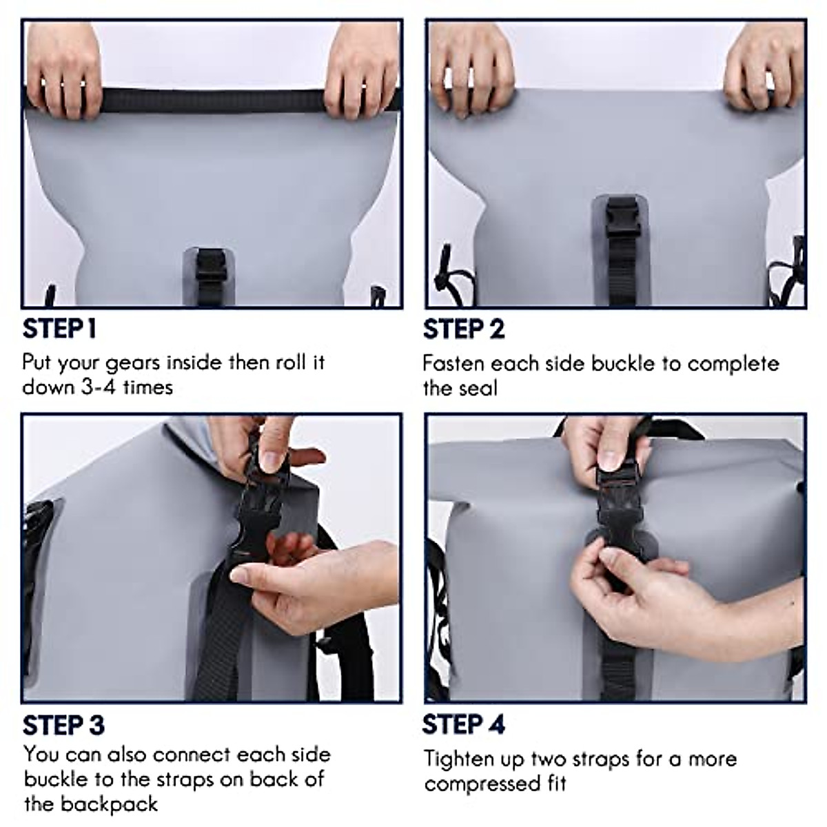 Haimont Dry Bag Waterproof Backpack, Heavy Duty Roll Top Dry Backpack for Men Women SUP, Floating, Sailing, Surfing, 20L, Dark Grey/Light Grey