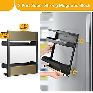 aceyoon Magnetic Spice Rack for Refrigerator, 2-Tier Magnet Kitchen Organizer, 2-in-1 Fridge Magnet Kitchen Wall Organizer with Paper Towel Holder for Store Spices, Jar of Olive Oil (Black)