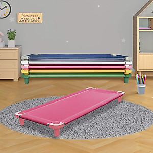 Acrimet Nap Cot for Kids, Portable Toddler Child Bed, Stackable, 52" L (Stainless Steel Tubes) (Pink Breathable Mesh Fabric - Pink Feet) (1 Pack)