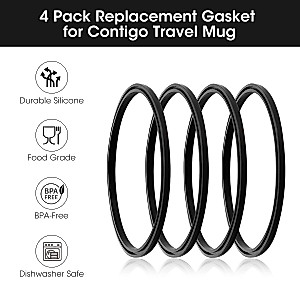 AIEVE Replacement Gasket Compatible with Contigo Snapseal Byron Travel Mug 16oz & 20oz, Silicone Lid Seal Replacement for Contigo Snapseal(4 Pack)
