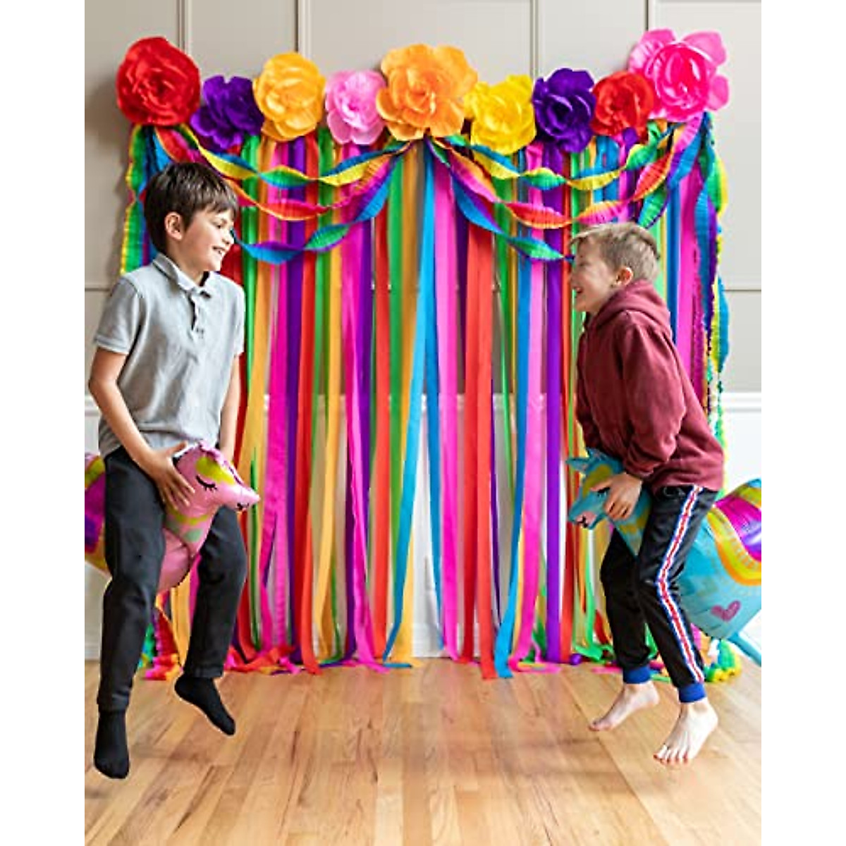 Riles & Bash Fiesta Streamer Backdrop with Crepe Paper Flowers and Ruffled Streamers (Fiesta)