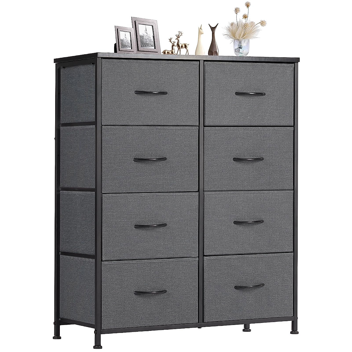 Sweetcrispy 8 Drawers Dresser for Bedroom, Kidsroom Furniture, Tall Chest Tower, Storage Organizer Units for Clothing, Closet, Fabric Bins, Wood Top, Steel Frame, Lightweight, Assemble Tools Include