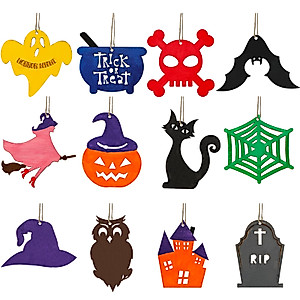 MGparty Halloween Crafts 60PCS Halloween Wooden Slices DIY Natural Wood Crafts Unfinished Predrilled Cutouts Ornaments for Kids Halloween Hanging Decorations Gifts