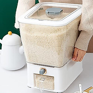 Grain Storage Box, 11kg Transparent Rice Storage Container One Button Press Rice Dispenser Sealed Dry Food Bucket for Home Kitchen (White) (Color : White)