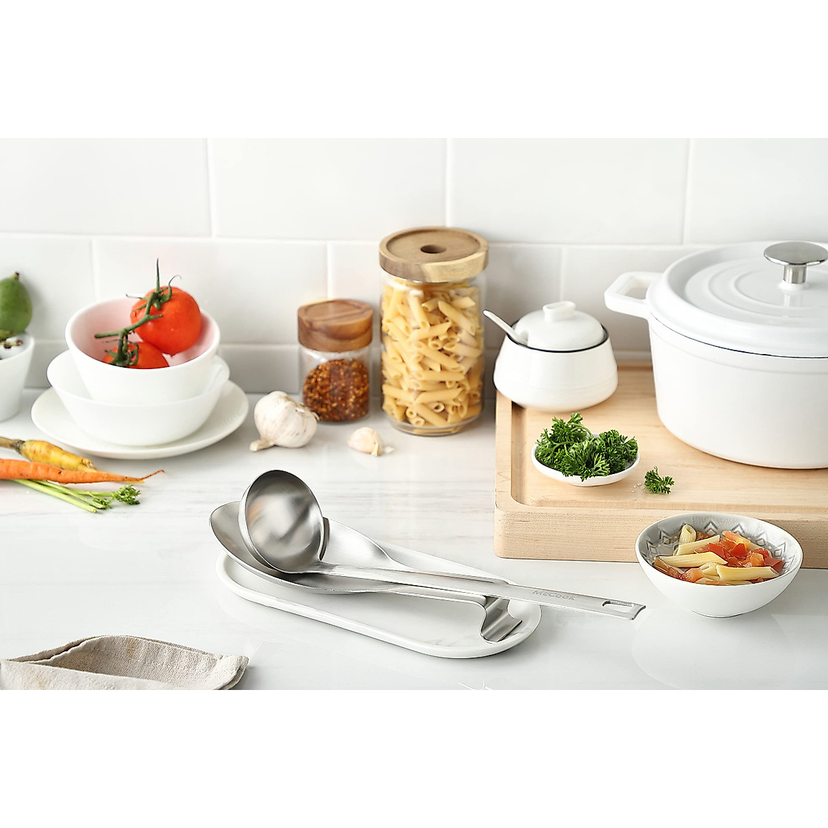 McCook® MC60 Kitchen Utensil Set, Stainless Steel Cooking Utensils Sets, 9-Piece Kitchen Turner, Serving Spoon, Ladle, Skimmer Spoons, Fork, Pasta Server,Spoon Rest and Holder